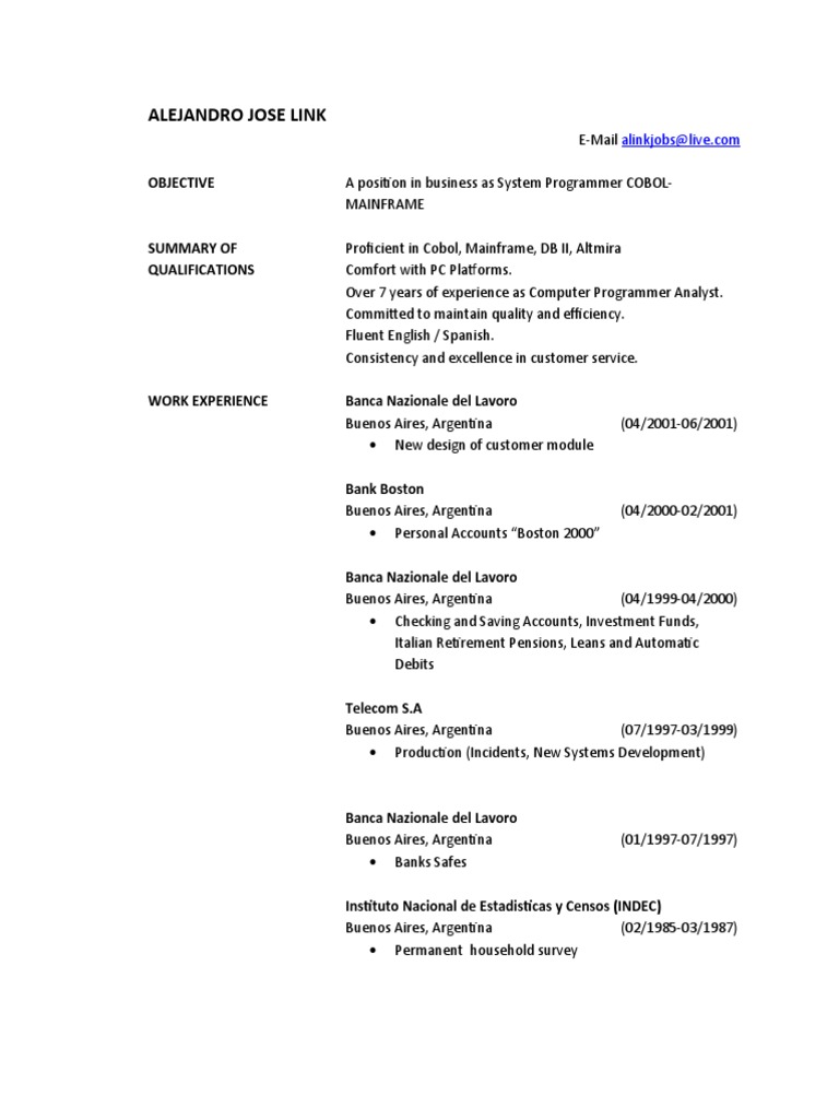 COBOL Mainframe Programmer Resume | PDF | Software | Ibm Db2