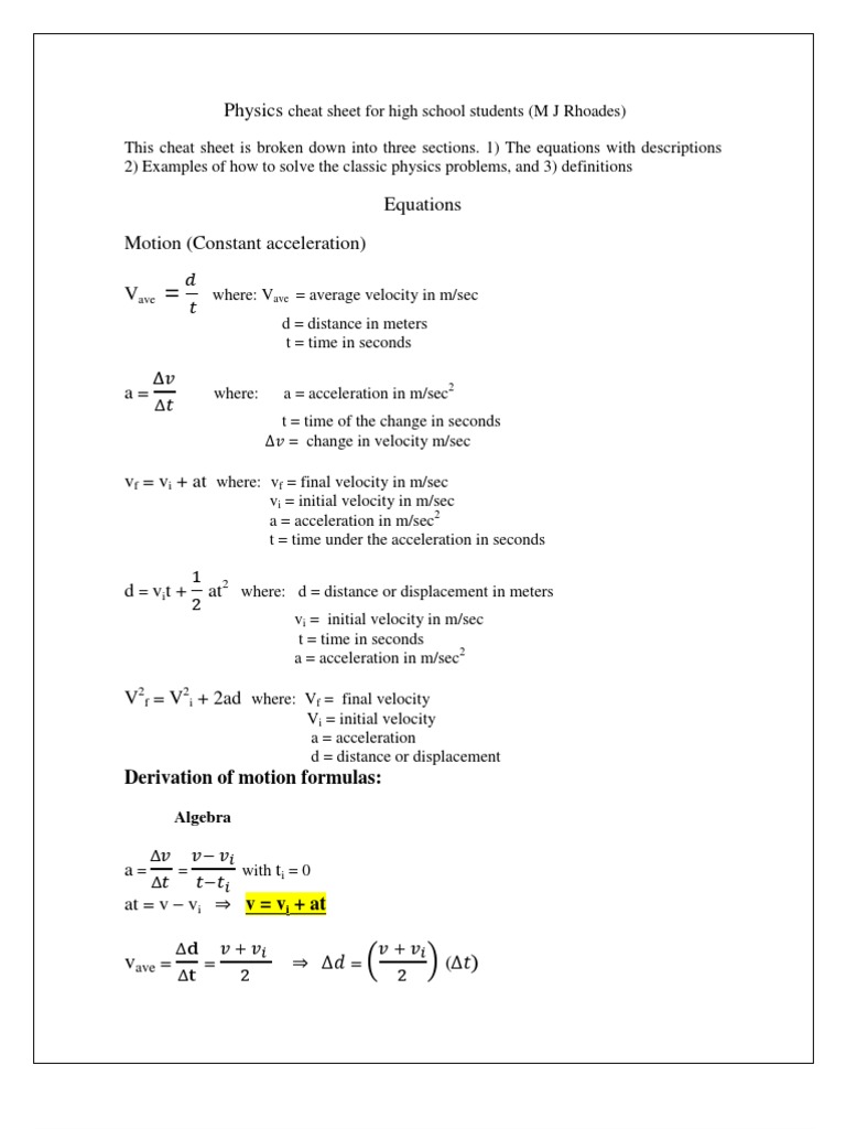 High School Physics Cheat Sheet | PDF | Electronvolt | Volt