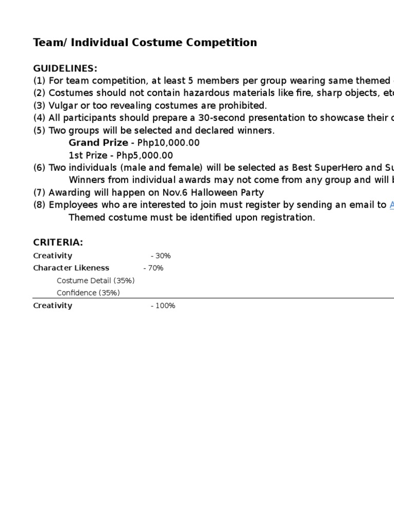 Costume Competition Guidelines | PDF | Games & Activities