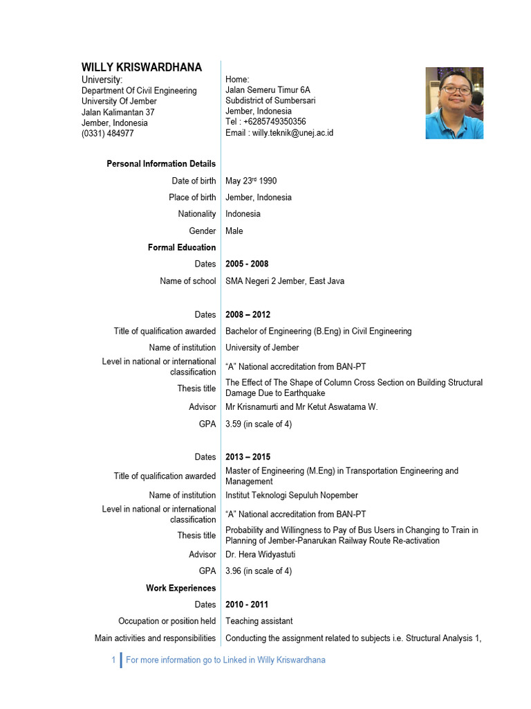 Cv. Willy Kriswardhana | PDF | Civil Engineering | Indonesia