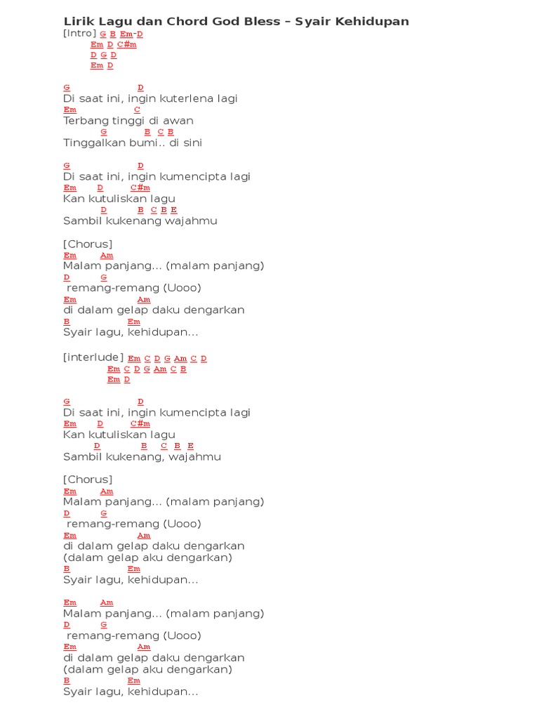 Lirik Lagu Dan Chord God Bless | PDF | Seni & Disiplin Bahasa