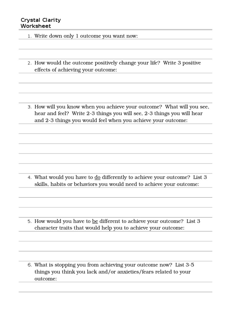Crystal Clarity Outcome Worksheet | PDF | Career & Growth | Self ...
