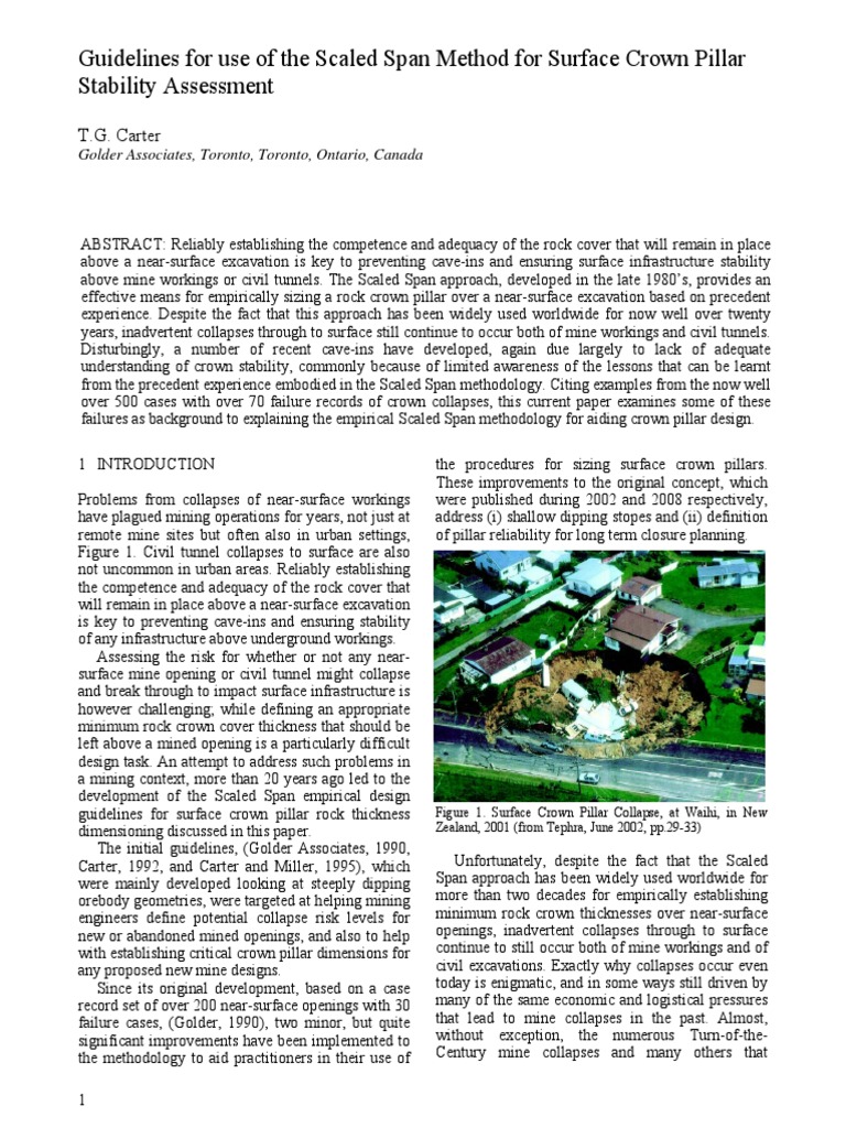 Guidlines For Use of The Scaled Span Method For Surface Crown Pillar ...