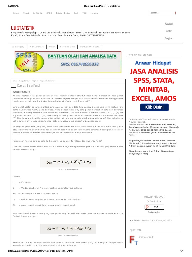 Regresi Data Panel - Uji Statistik | PDF