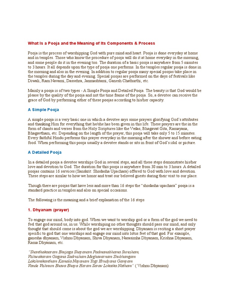 Basics of Pooja and Its Meaning | PDF | Worship | Prayer