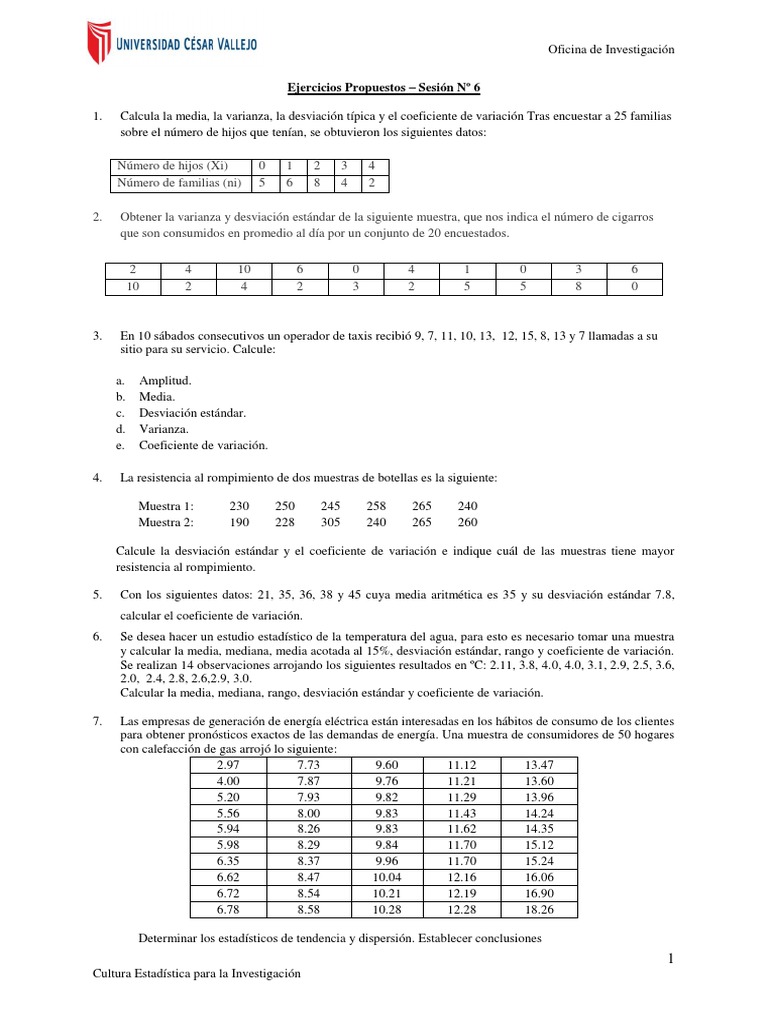 Ejercicios Propuestos - Sesion 06 PDF | PDF | Dispersión estadística ...