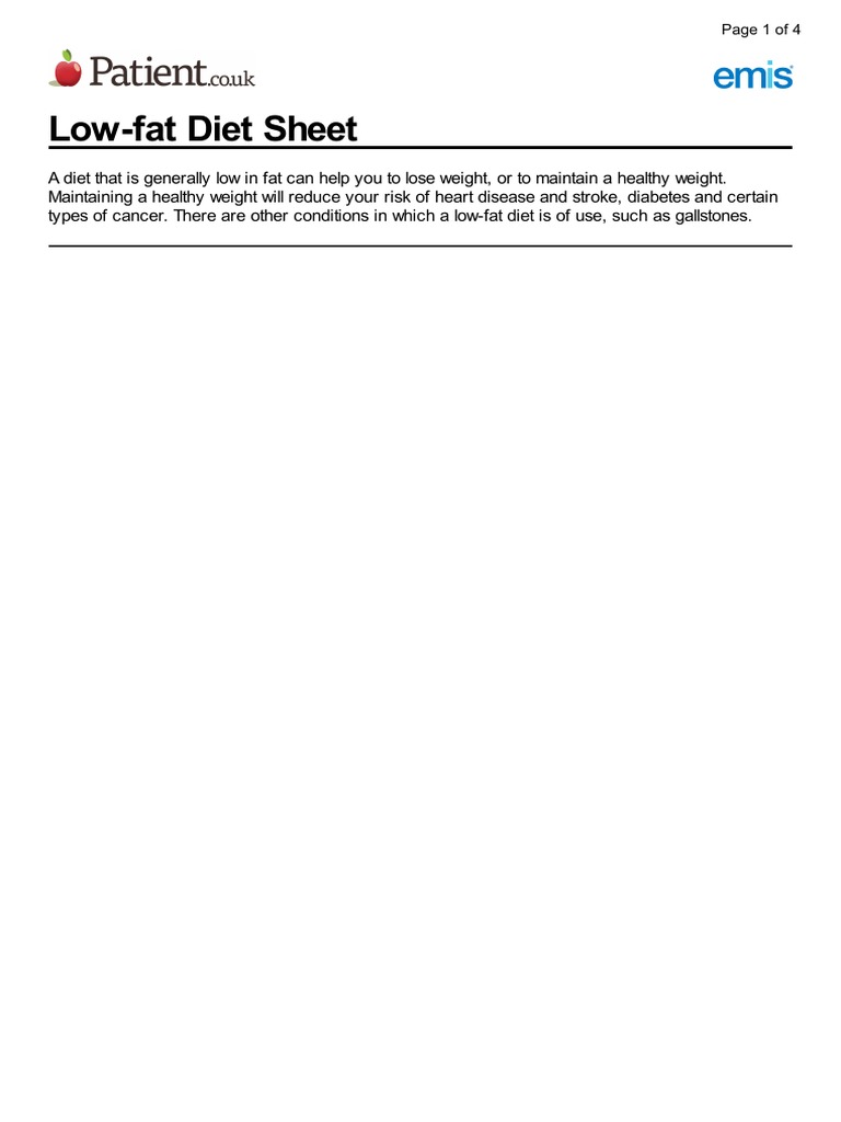 Low-fat Diet Sheet | Saturated Fat | Nutrition