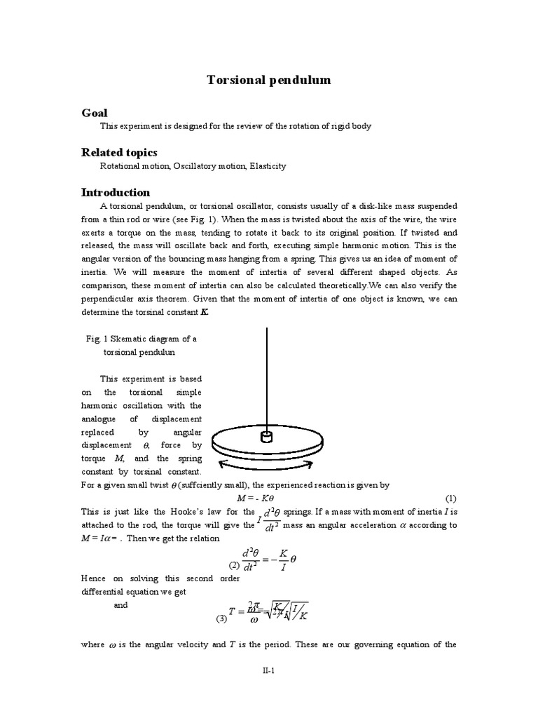 Torsional Pendulum | PDF | Rotation Around A Fixed Axis | Physical Phenomena