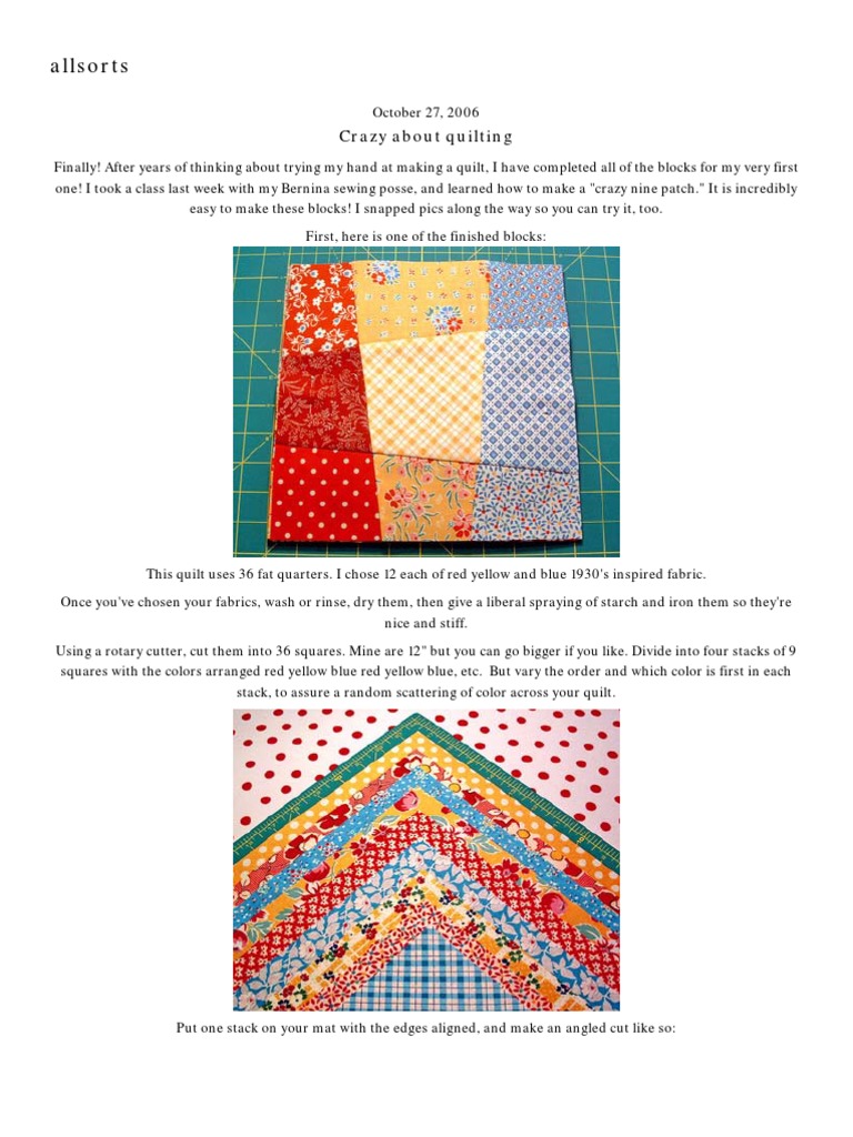 Crazy About Quilting - Crazy Nine-Patch Directions | PDF | Quilting | Textiles