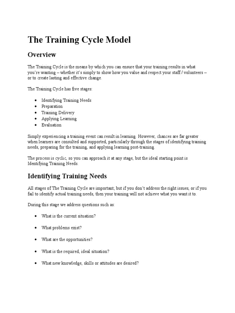 The Training Cycle Model - Module 2 | Download Free PDF | Evaluation ...