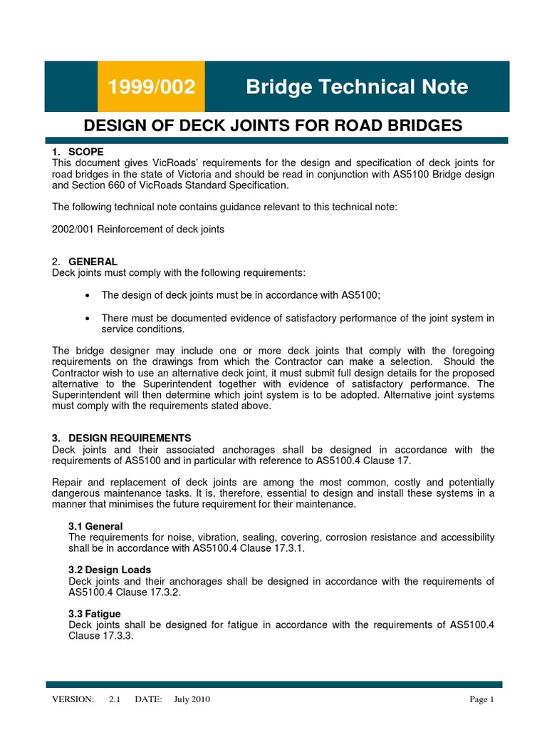 Bridge Technical Note 1999002V21 | PDF | Traffic | Casting (Metalworking)