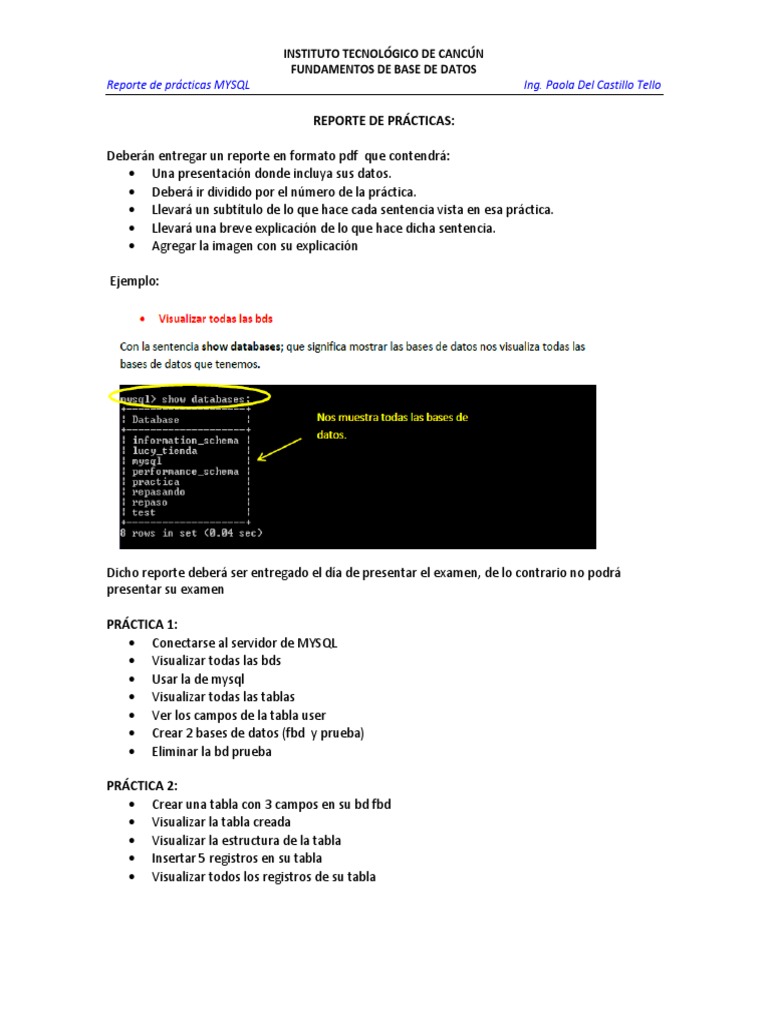 Reporte de Prácticas | PDF | Tabla (base de datos) | Mi sql