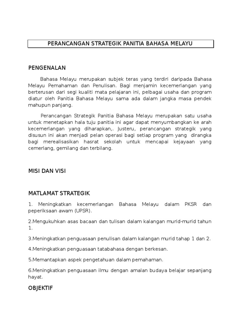 Perancangan Strategik Panitia BM | PDF | Bisnis