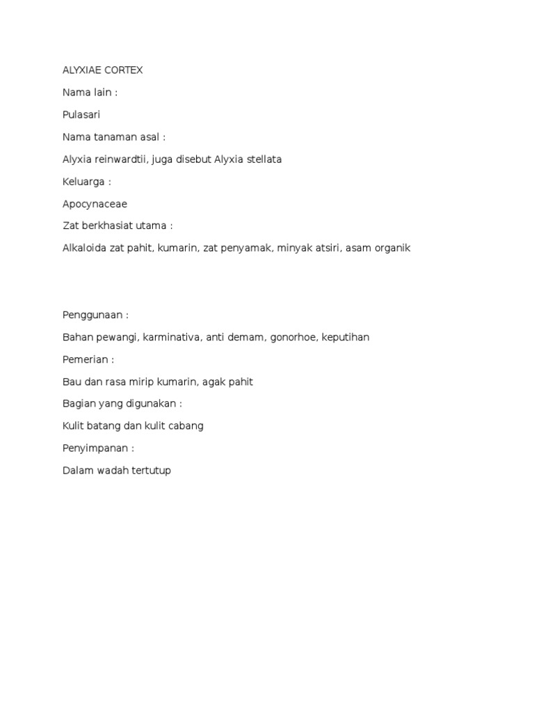 Alyxiae Cortex | PDF | Kesehatan Holistik | Sains & Matematika