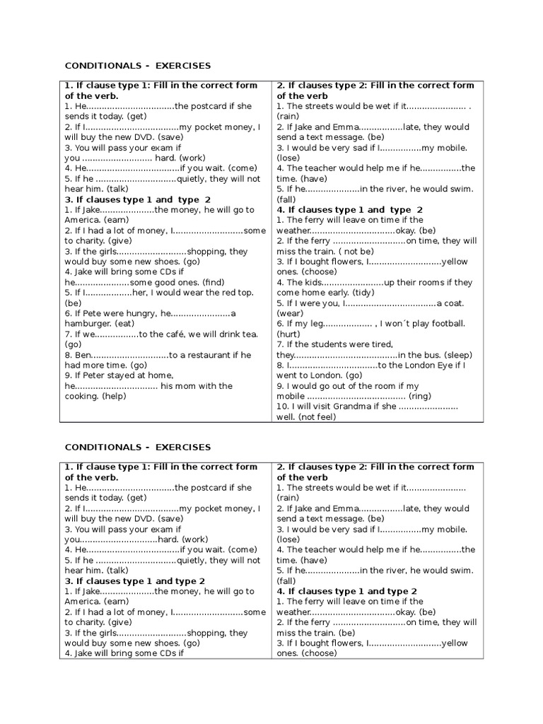 Conditionals - Worksheets | PDF | Leisure