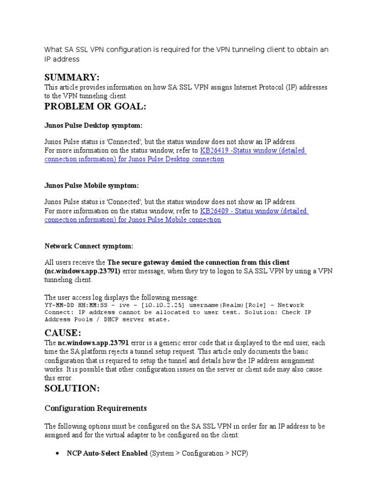 What SA SSL VPN Configuration Is Required For The VPN Tunneling Client ...