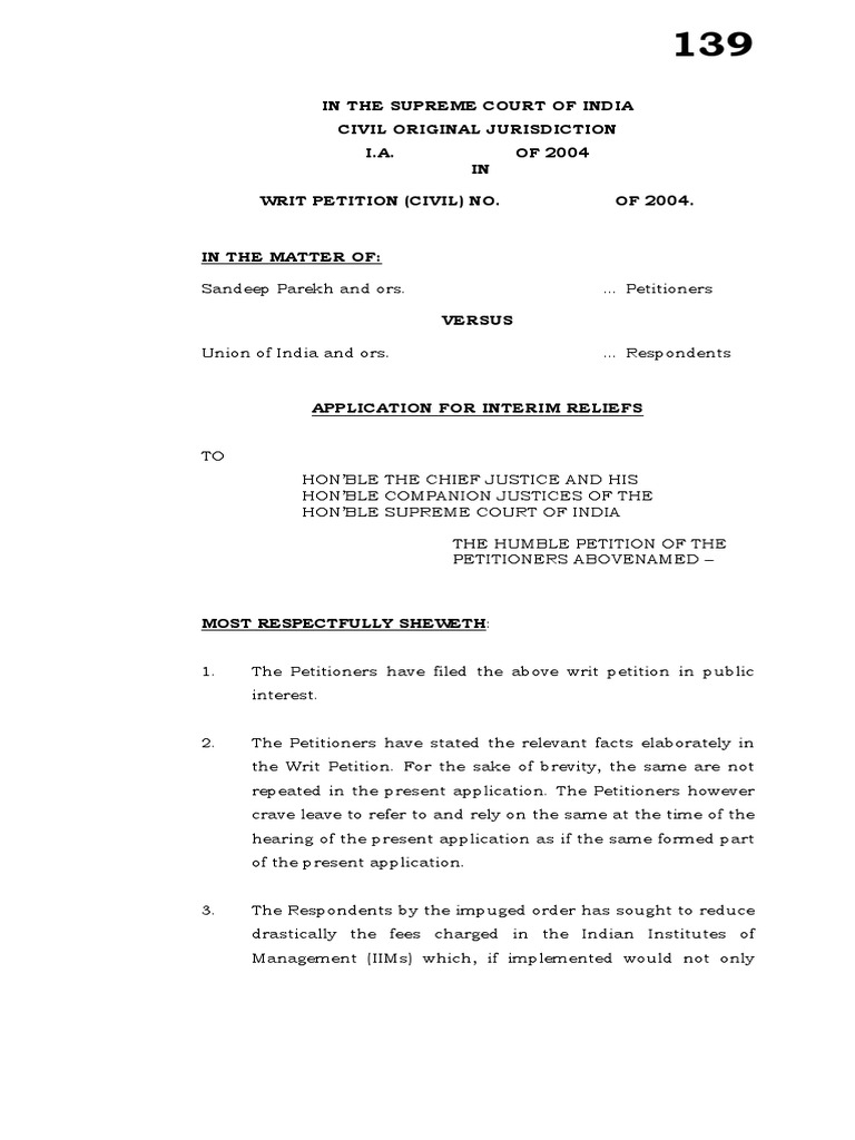 Interim Relief Application | PDF | Writ | Supreme Courts