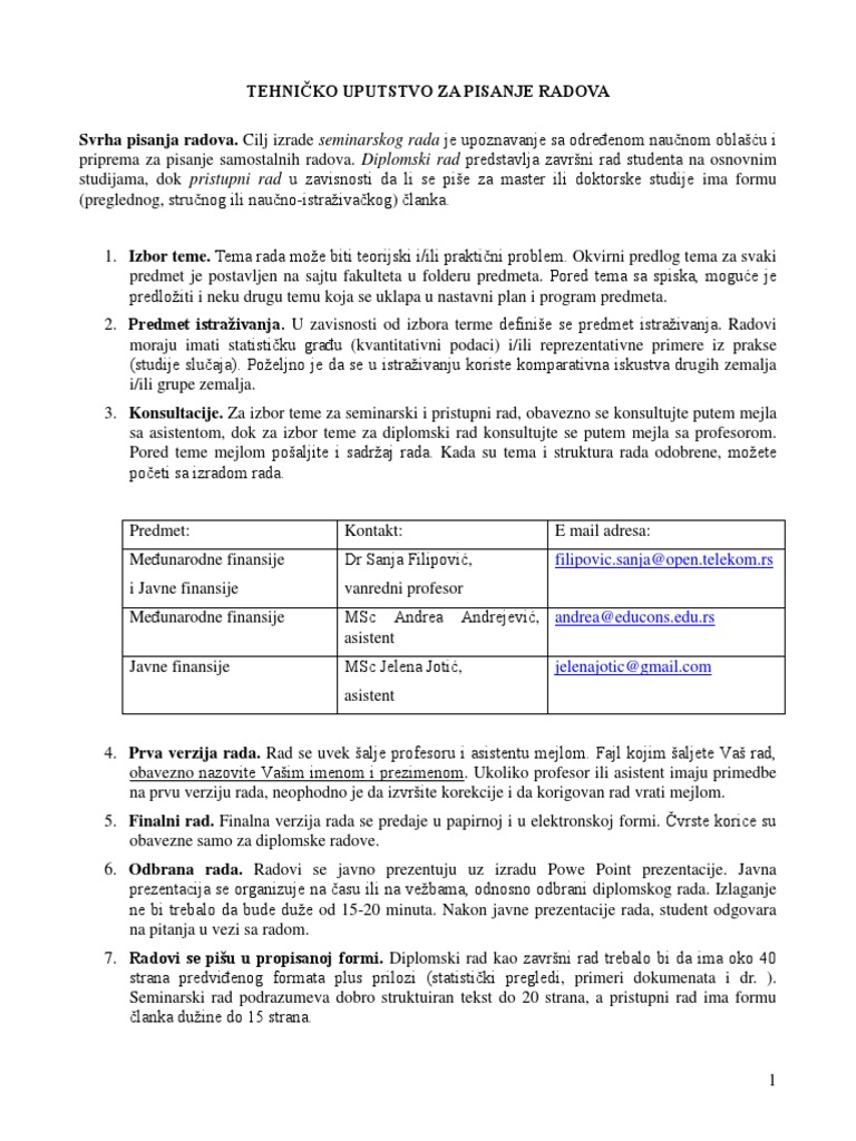Tehnicko Uputstvo Za Pisanje Radova | PDF