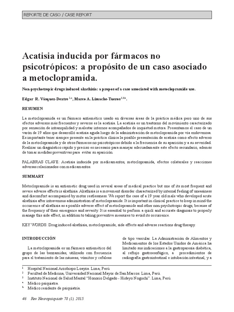 Acatisia por Metoclopramida: Caso Clínico | PDF | Dopamina | Benzodiazepinas