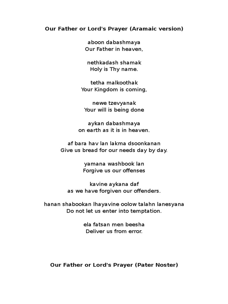 Surprising Lords Prayer Aramaic To English Images