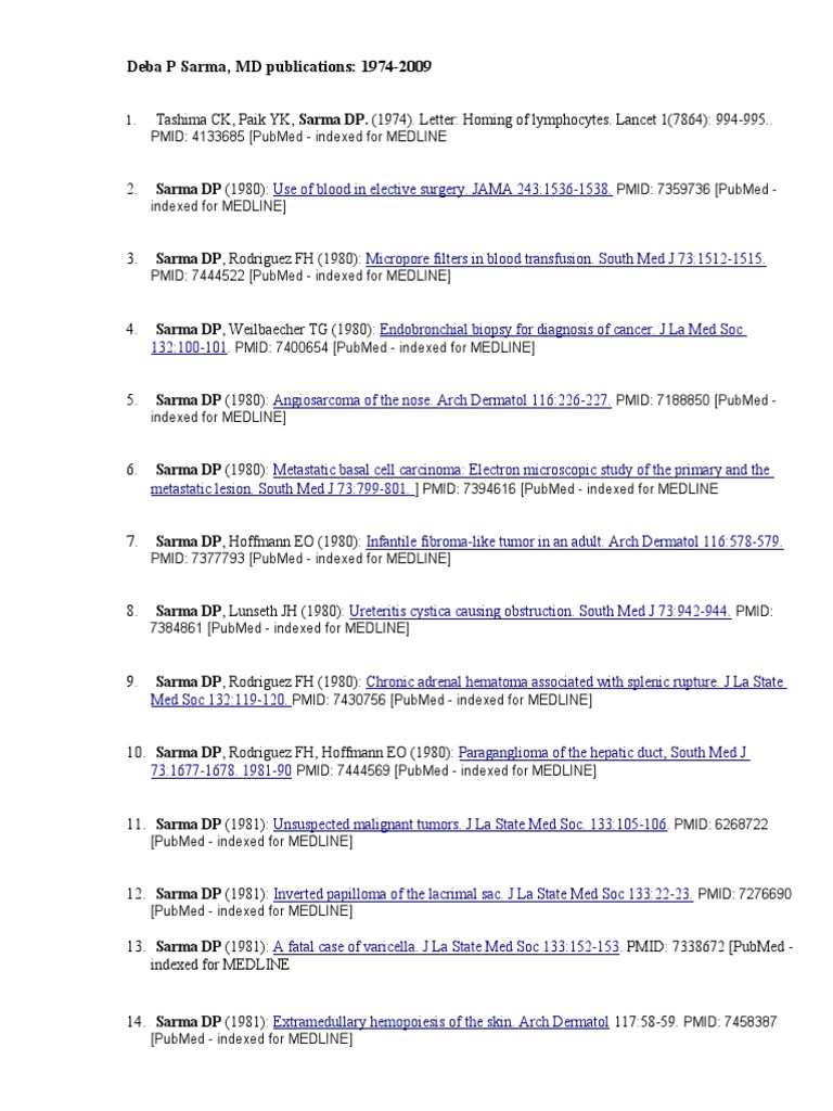 Deba P Sarma, MD: Publications 1974-2009 | PDF | Pub Med | Anatomy