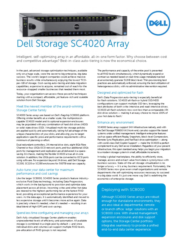 DellStorage SC4020 Spec Sheet 030714 | PDF | Solid State Drive ...