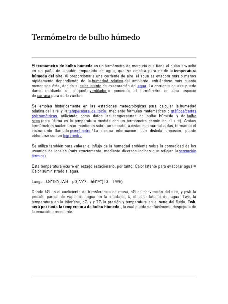 Termómetro de Bulbo Húmedo | PDF | Termodinámica Atmosférica ...