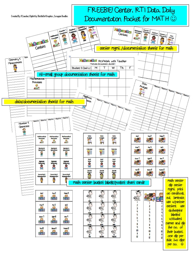 FREEBIE! Center, RTI Data, Daily Documentation Packet For MATH | PDF
