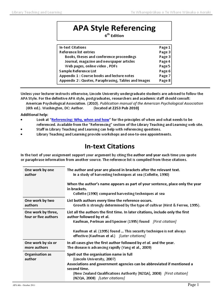 APA Referencing Style | PDF | Citation | Lecture