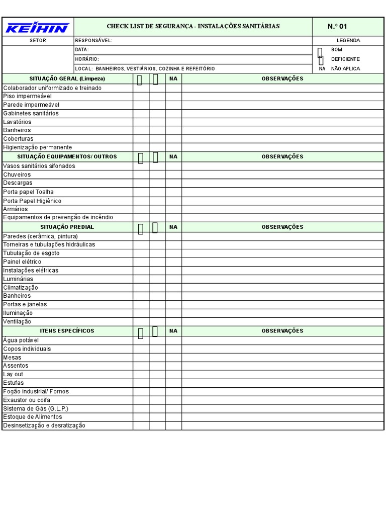 Check List - Inspeção Sanitária | Banheiro | Tecnologia (Geral)