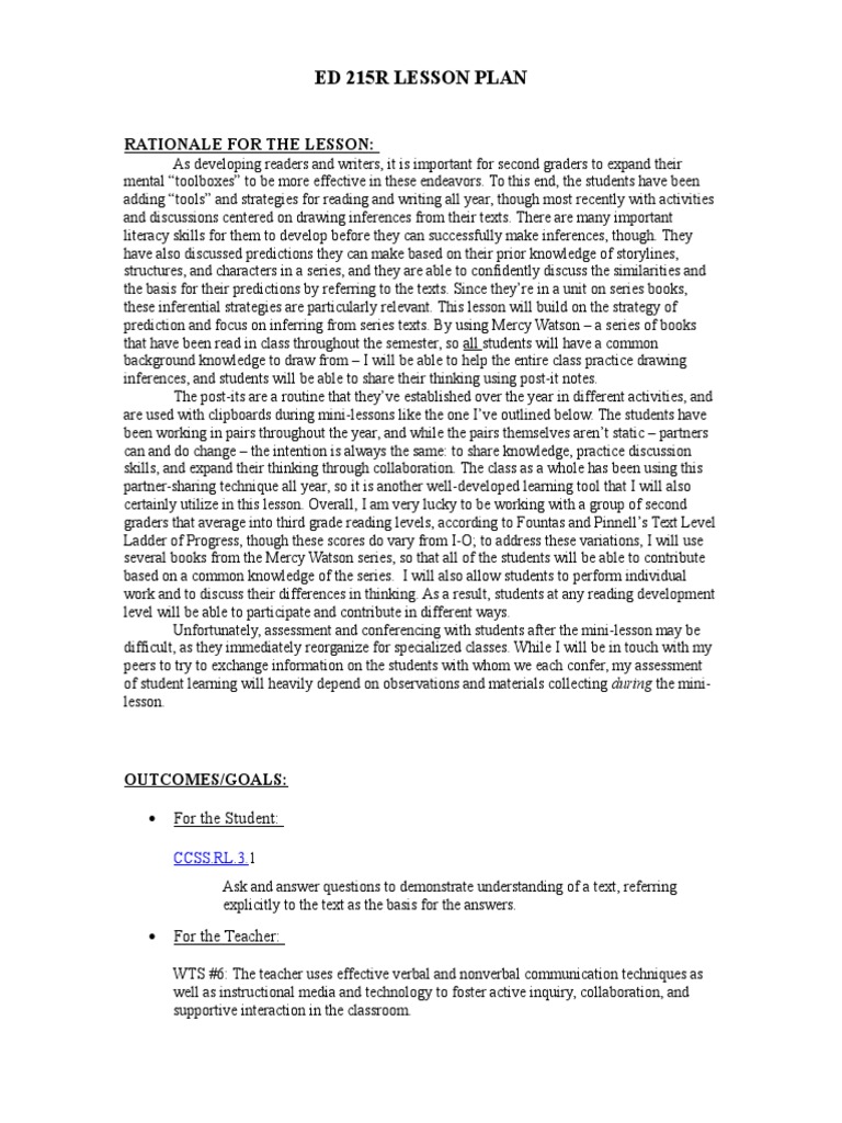 Second Grade Inference Lesson | PDF | Educational Assessment | Inference