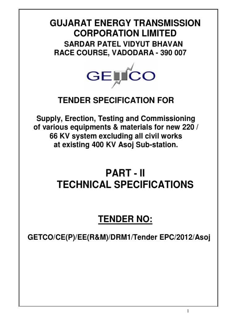Technical Specifications of Substation | PDF