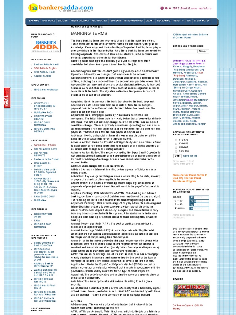 Bankers Adda - BANKING TERMS PDF | PDF | Bonds (Finance) | Securities ...