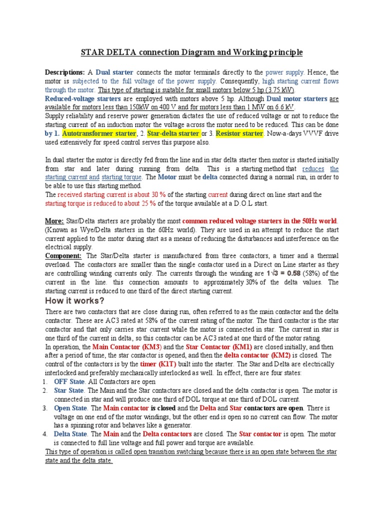 STAR DELTA Connection Diagram and Working Principle | PDF | Power ...