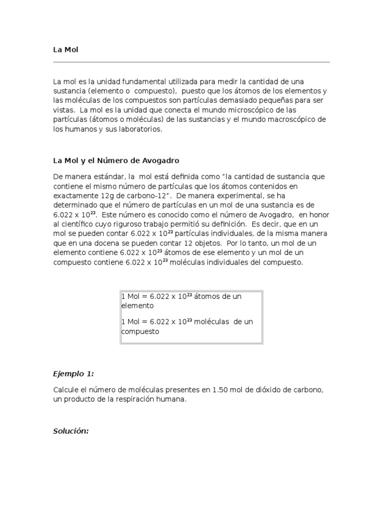 La Mol: Definición y Aplicaciones | PDF | Mole (Unidad) | Átomos