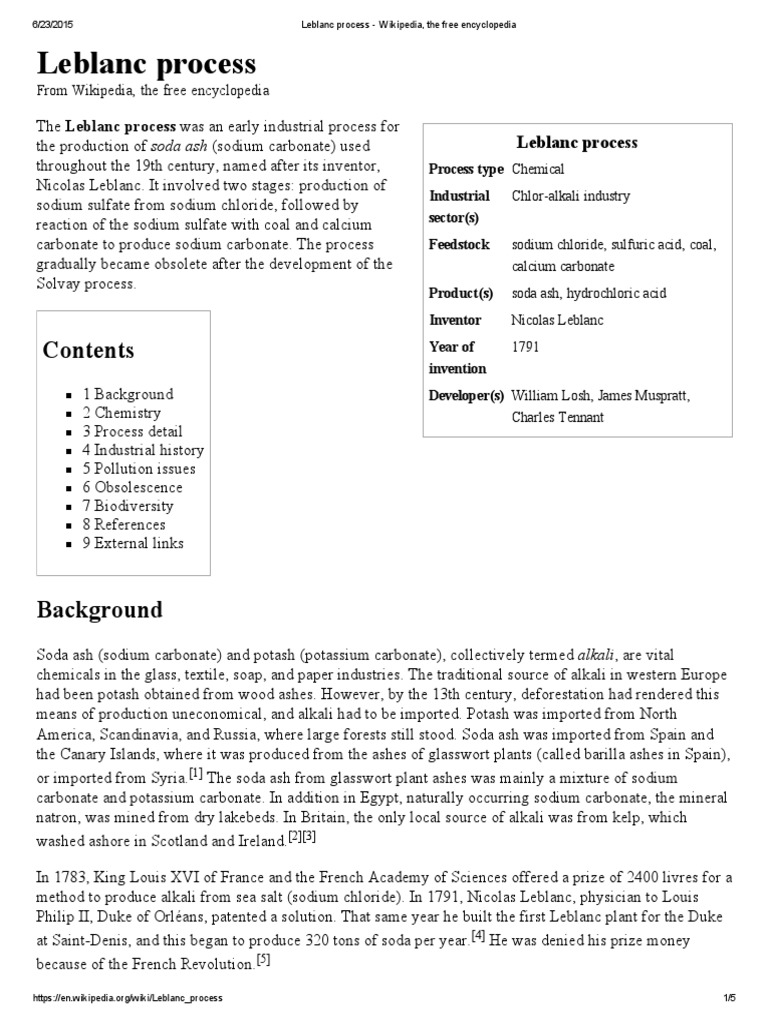 Leblanc Process - Wikipedia, The Free Encyclopedia | Sodium Carbonate ...
