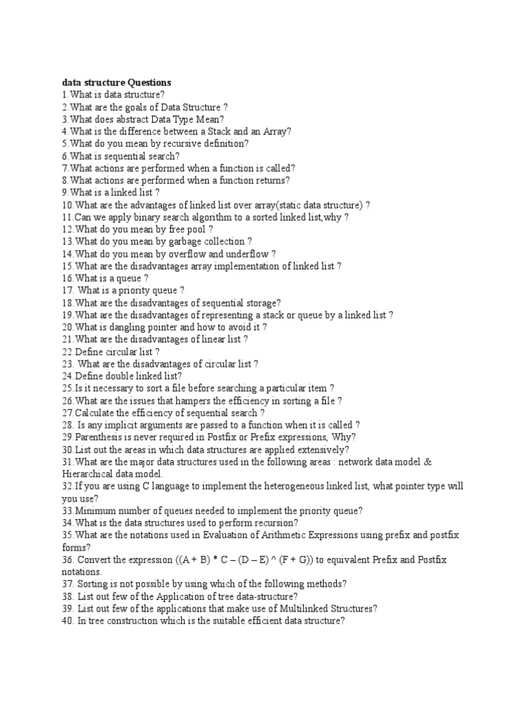 Dsa Interview Questions Question Pdf Array Data Structure Pointer Computer Programming 2615