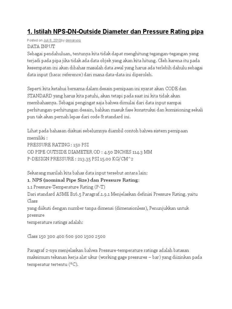 Istilah NPS-DN-Outside Diameter Dan Pressure Rating Pipa | PDF