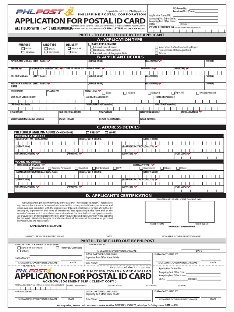 Philippine Postal ID Application Form | PDF | United States Postal ...