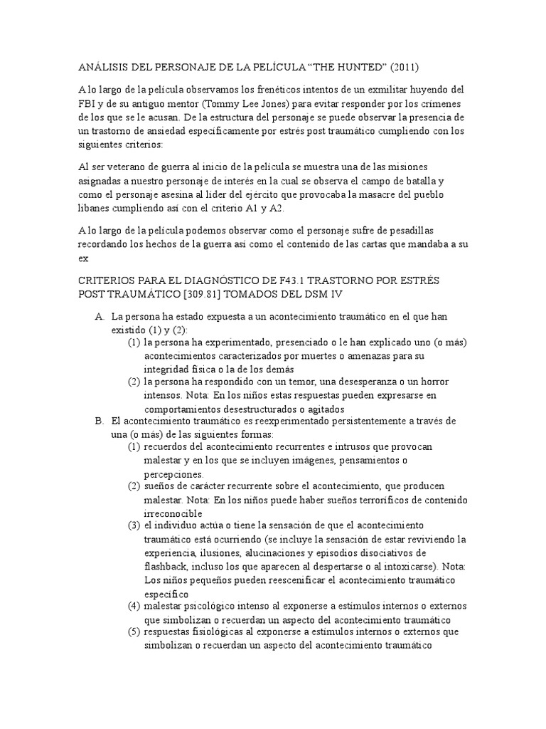 Análisis Del Personaje de La Película | PDF | Trauma psicólogico ...