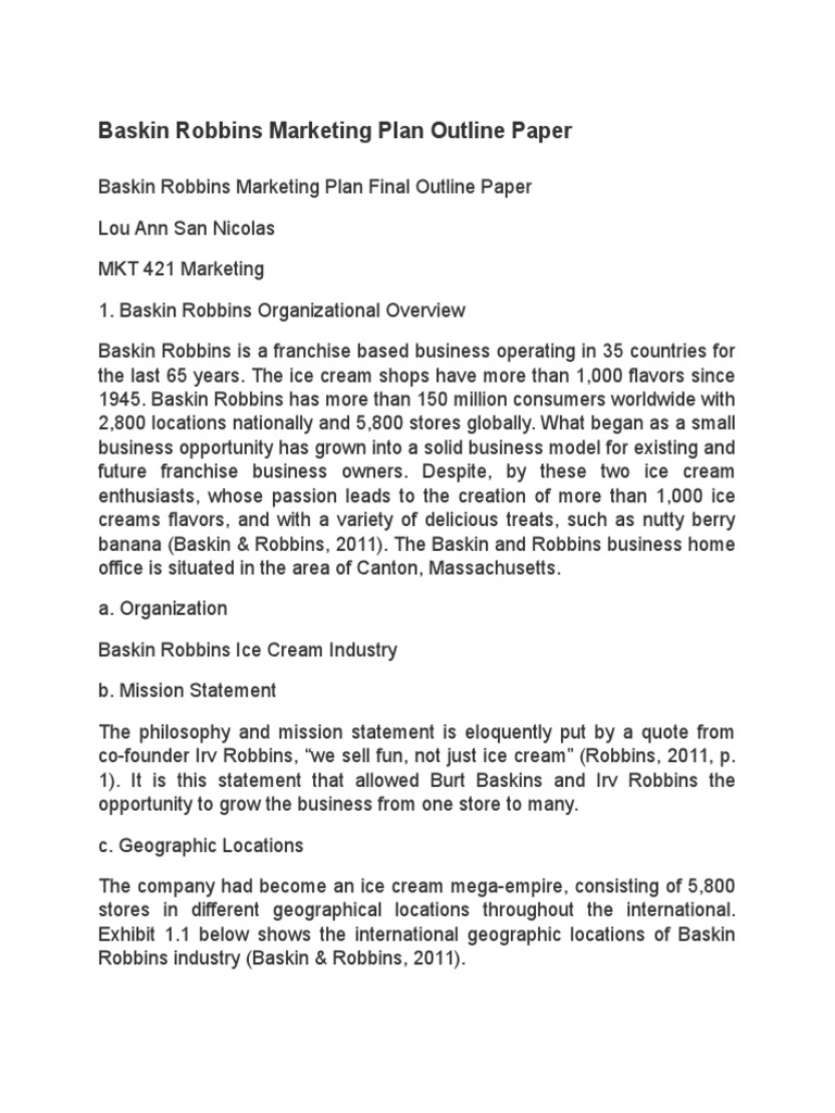 Baskin Robbins Marketing Plan Outline Paper | PDF | Market Segmentation ...