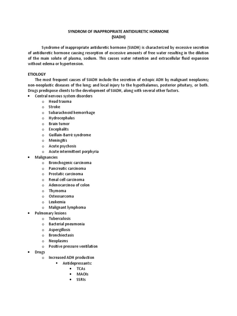 Syndrome of Inappropriate Adh | PDF | Medicine | Clinical Medicine