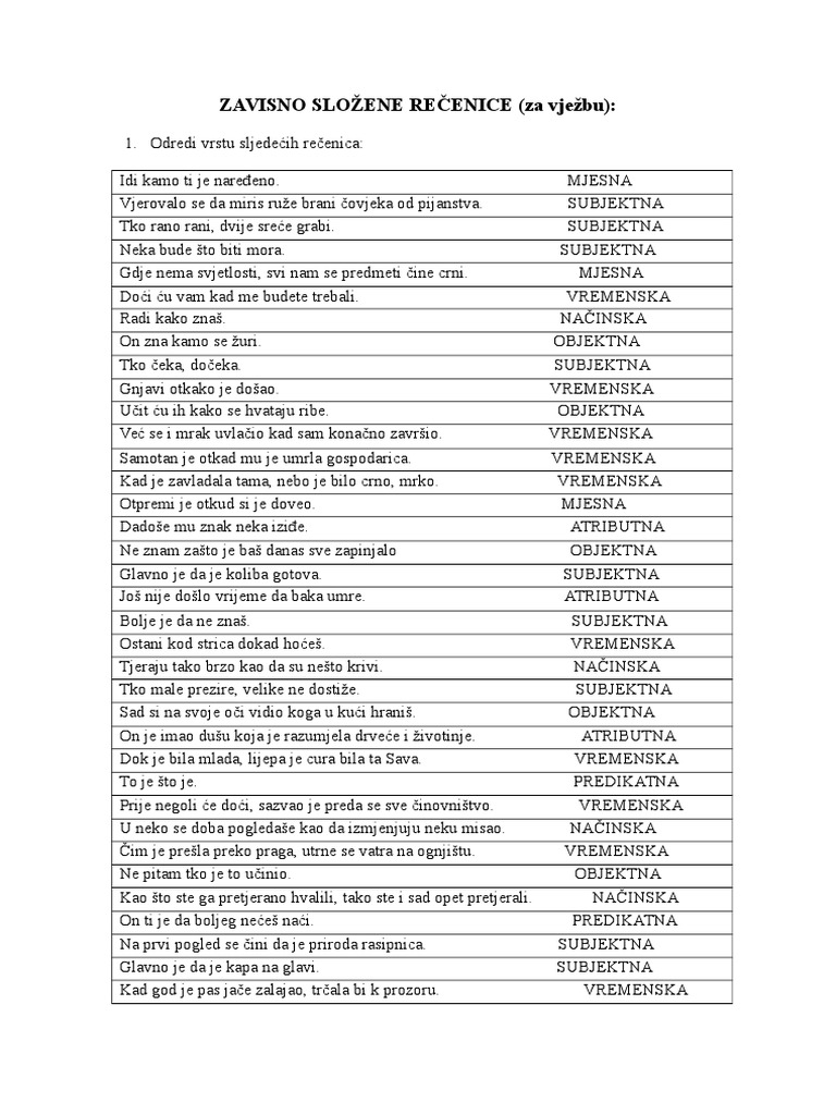 ZAVISNO SLOŽENE REČENICE