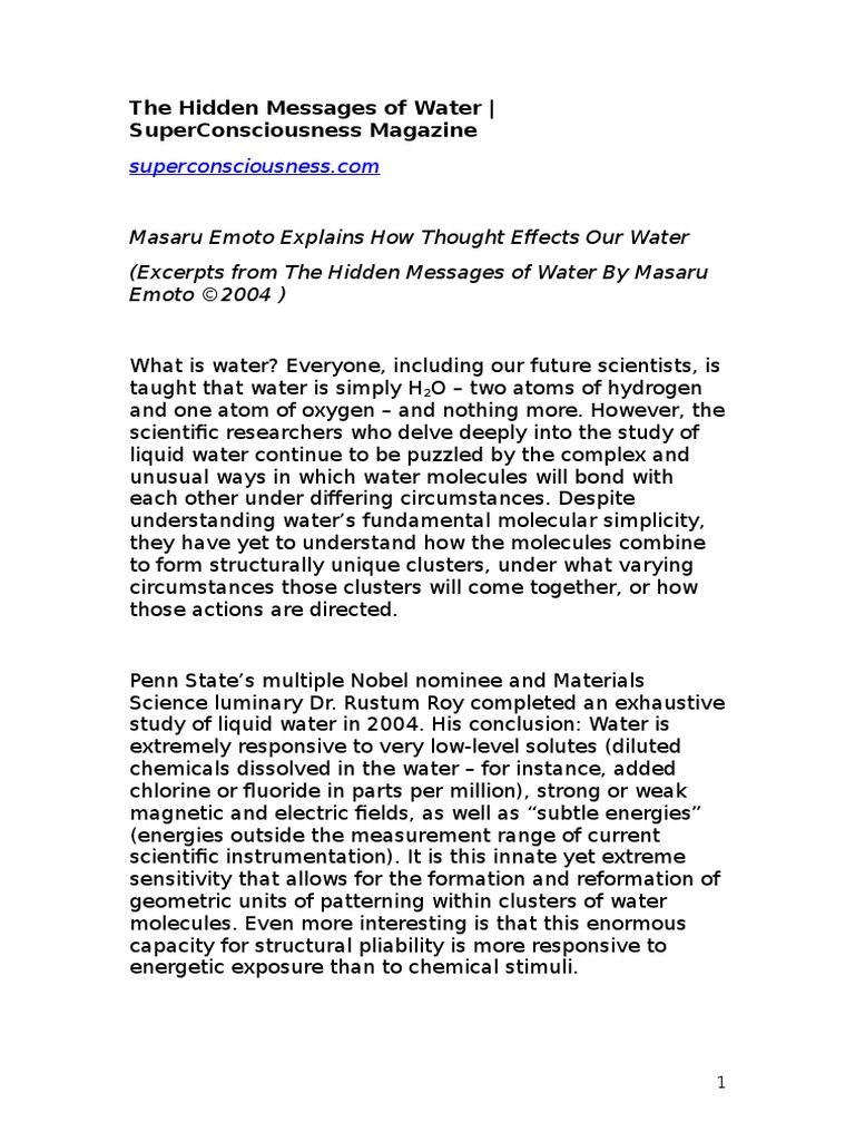 The Hidden Messages of Water | PDF | Properties Of Water | Molecules