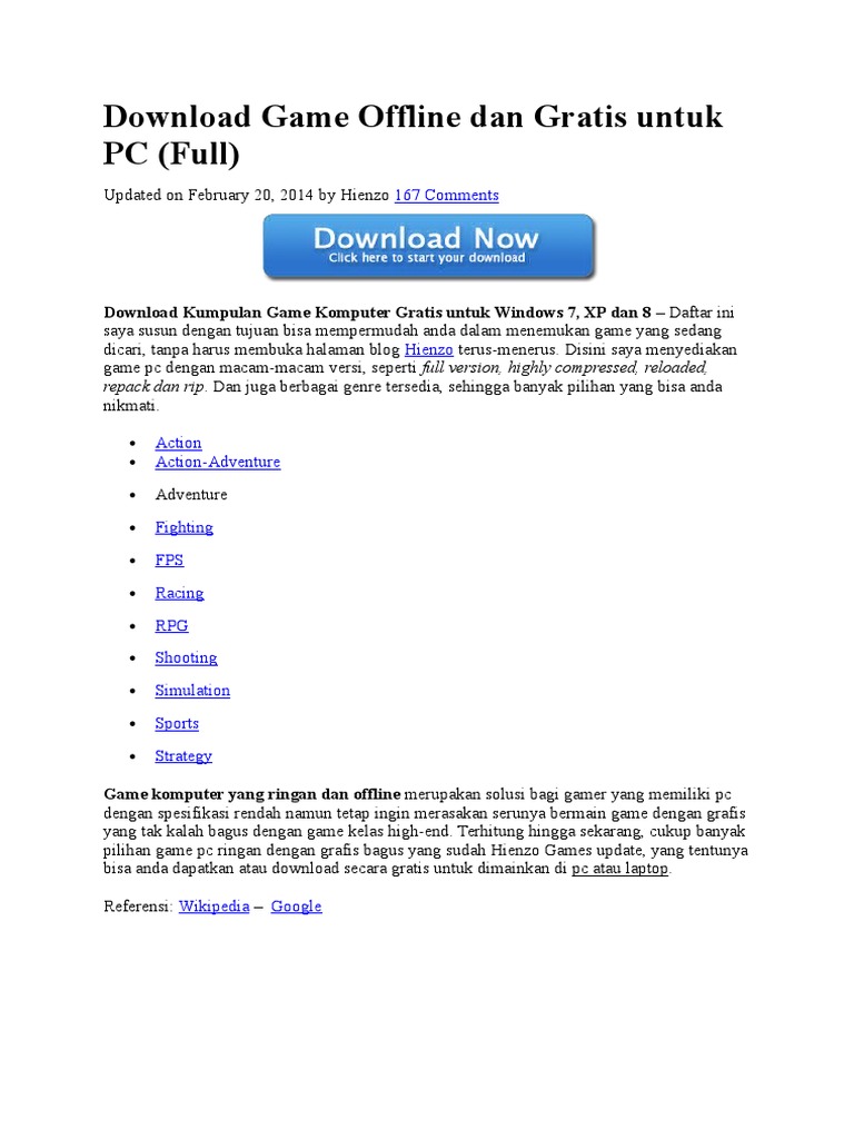 Download Game PC Gratis Offline | PDF | Olahraga & Rekreasi | Komputer