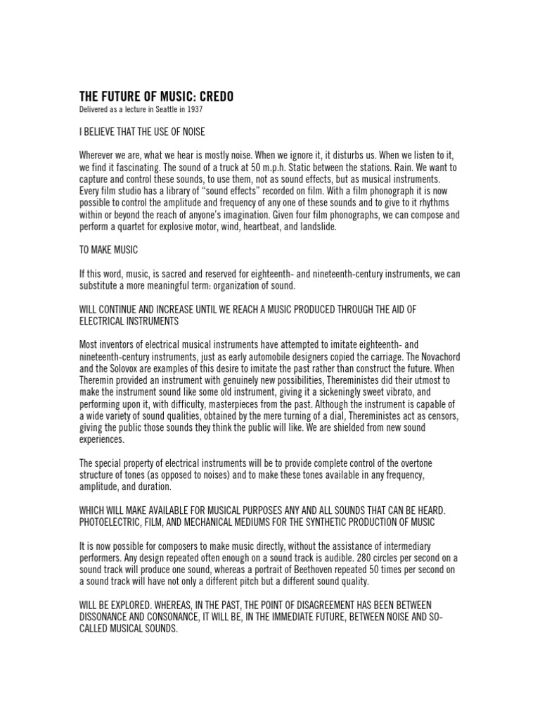 John Cage Credo | PDF | Pitch (Music) | Sound