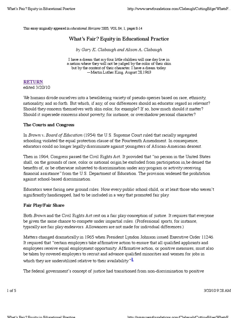 What's Fair? Equity in Educational Practice: by Gary K. Clabaugh and ...