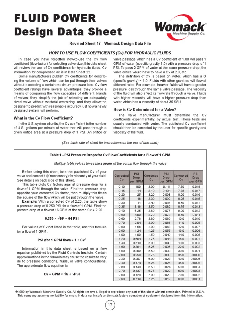 17 How To Use Flow Coefficients (CV) For Hydraulic Fluids | PDF ...