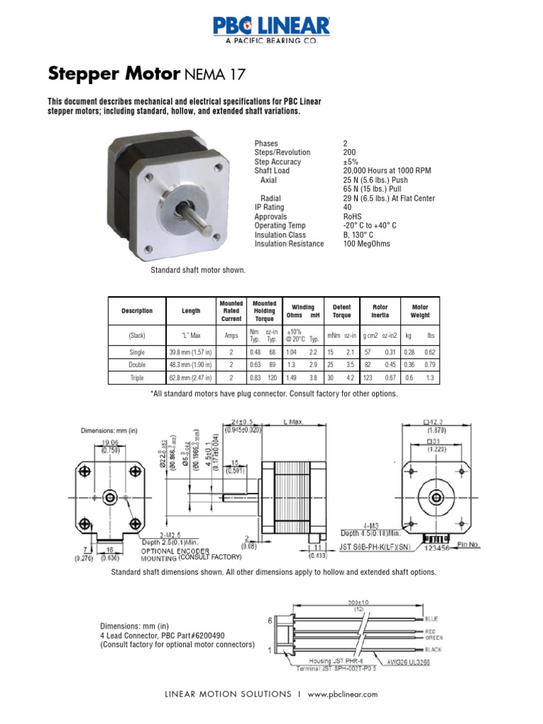NEMA 17 Stepper Motor Specifications | PDF | Science & Mathematics