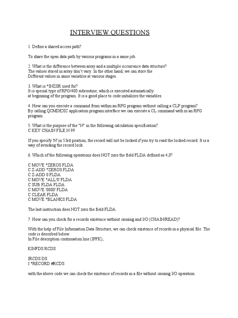 As400 Interview Q Pdf Ibm Rpg C Programming Language 
